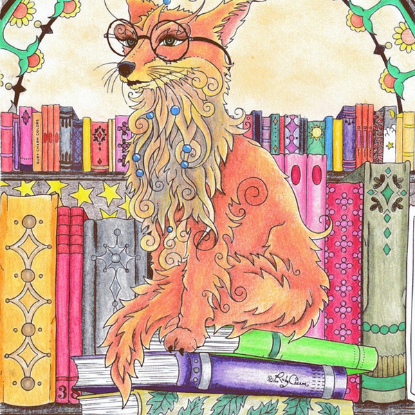 Fox in the Library Downloadabe PDF by Rubycharmcolors: Print and Color ...