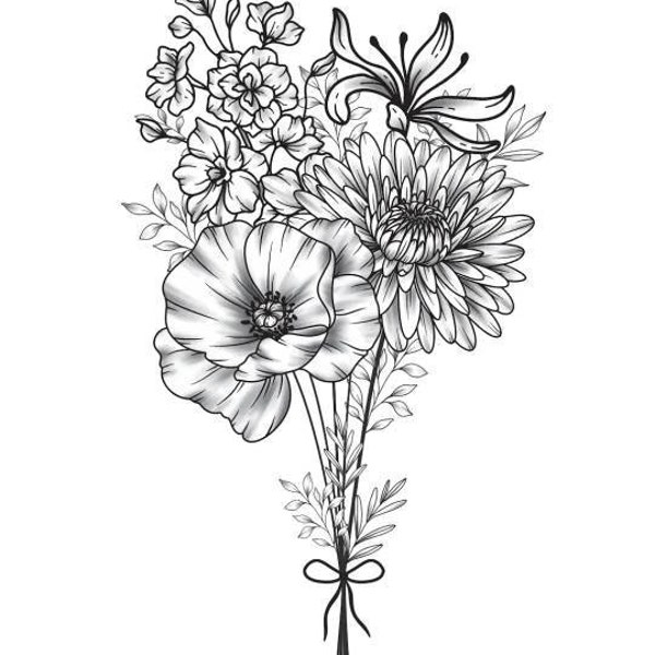 Duplicate Birth Flower Bouquet, Family Birth Month Tattoo Design, up to ...