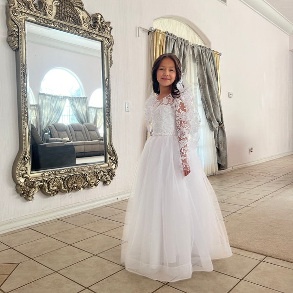 First Communion & Baptism Dress, Satin Flower Girl Dress, Wedding Guest ...