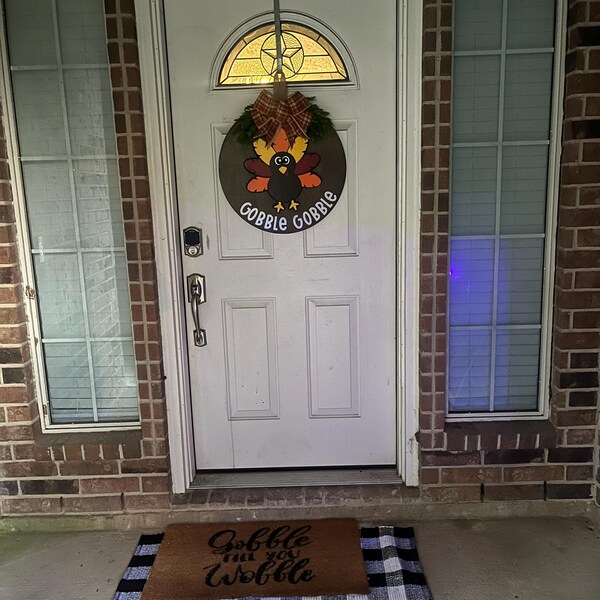 Thanksgiving Front Door Decor | Gobble | Turkey Front Door Wreath ...