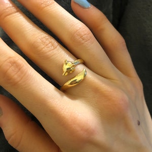 Adjustable Gold Plated Fox Ring Gold Plated Wrap Ring Open Wrap Ring Fox Jewellery Animal ...