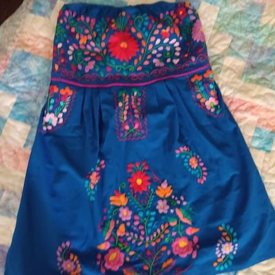 Embroidered Floral Strapless Top. Hand Embroidered Mexican Top. Mexican ...