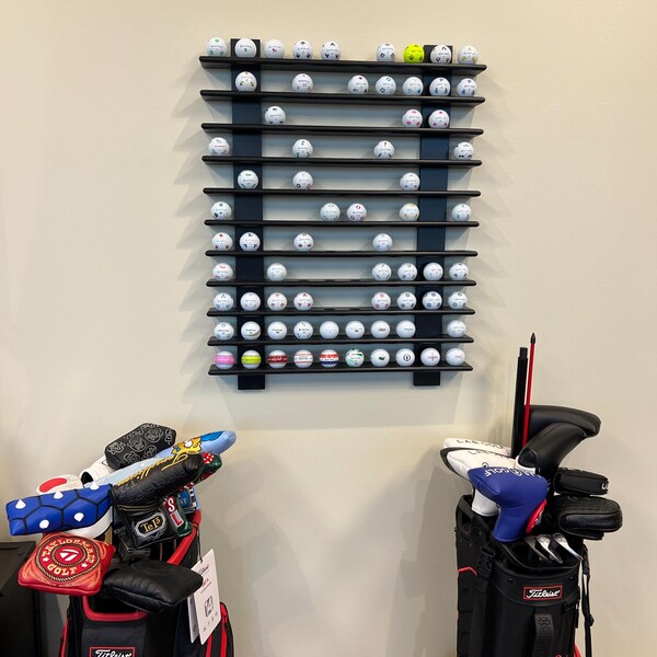 Golf Ball Display Rack Holds 110 Balls, Handmade, Golf Ball Shelf Wall ...