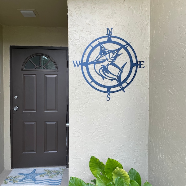 Marlin Compass Rose Metal Wall Art: Nautical Coastal Decor - Etsy