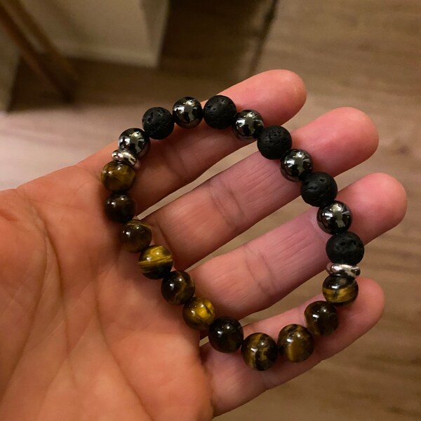 Tiger Eyes & Lava Rock Essential Oil Diffuser Bead High Quality Stretch ...