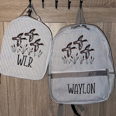 Embroidered Seersucker Backpack Mallard Ducks Swamp Kids Backpack ...