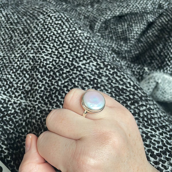 Simple Pearl Ring, White Gemstone Jewelry, Round Gemstone, Sterling ...