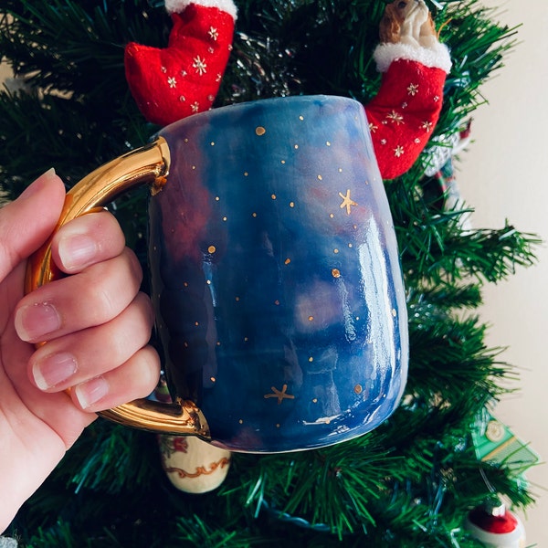 Crystal Mug in Jade, Geode Mug Aquamarine Modern Mud, Blue and Gold Mug ...