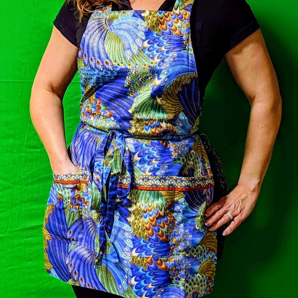 French Country Reversible Apron for Women With Pockets. Red Floral ...