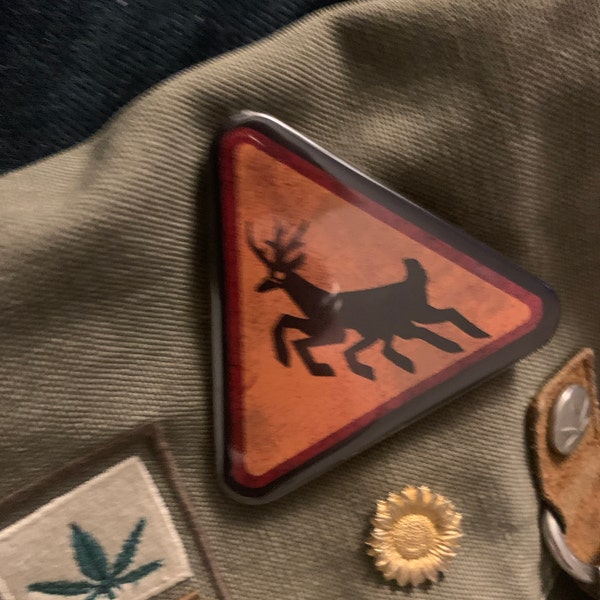 Cryptid Deer Triangle Badge: Monster Animal Warning Sign - Etsy