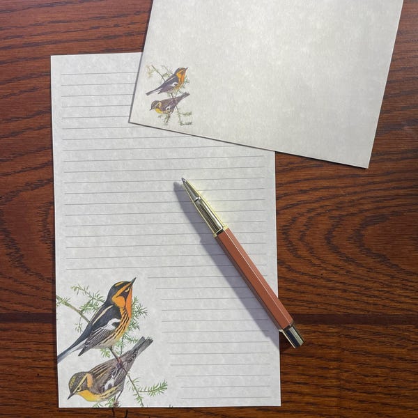 Warbler Pair, Gold Birds, Stationery Set, 5.5 X 8.5, Letter Writing ...