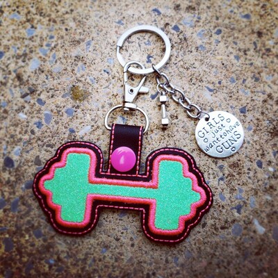 Dumbbell Set Snap Tab Embroidery Digital File Instant Download Key Fob ...