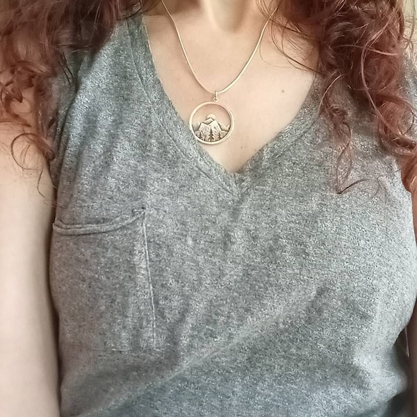 The Mountain Necklace. Sunset. Outdoor Jewelry. Silver and 14k Yellow ...