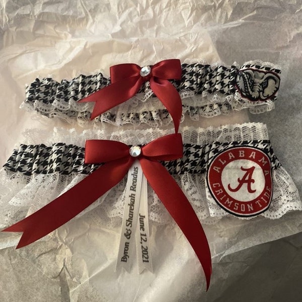 Houndstooth University of Alabama Inspired White Lace Wedding Garter ...