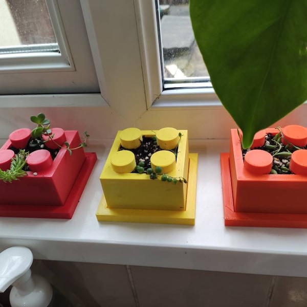 Building Blocks Flower Pots Multiple Colours Stackable Planters Gift ...