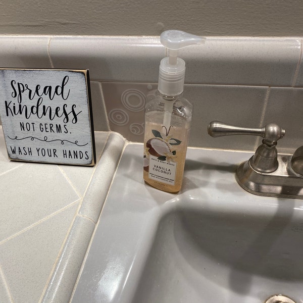 Spread Kindness Not Germs Wash Your Hands Wood Sign, Restroom Sign ...