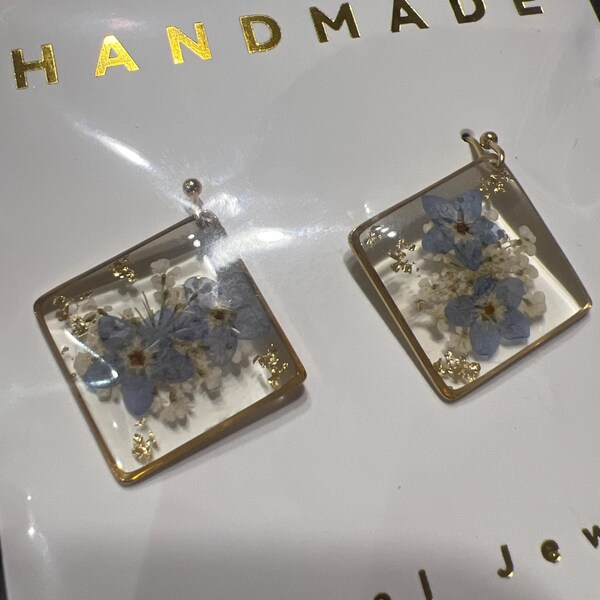 Real Daisy Resin Flower Earrings, Handmade Pressed Daisy Flower Resin ...