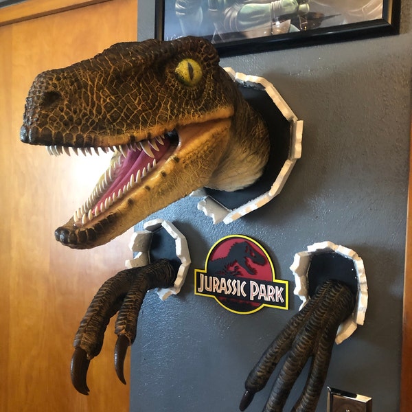 Wall Bursting Velociraptor With Claws Prop Replica Set - New Improved ...