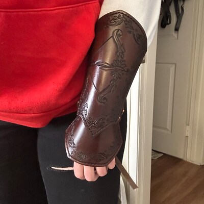 Demi Gauntlets Black Leather Hard Bridal Hand Guard Armor Renfair LARP ...