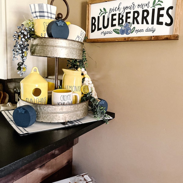 Blueberry Decor, Wood Blueberry, Summer Decor, Tiered Tray Decor ...
