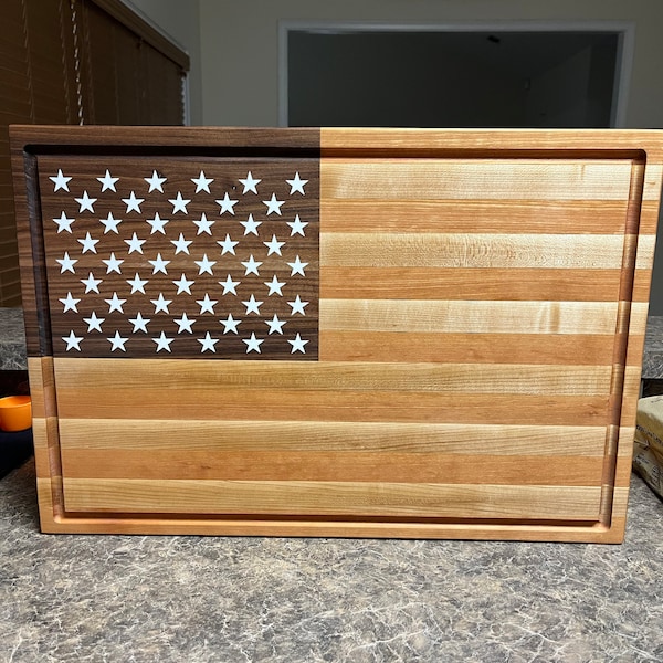 American Flag Cutting Board, End Grain Chopping Block, Personalized ...