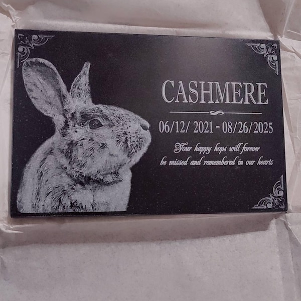 Rabbit Burial Stone | Pet Headstone Photo | Engraved Granite Outdoor ...