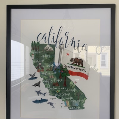 California Wall Print State Map Artwork CA Gift Hometown Cali ...