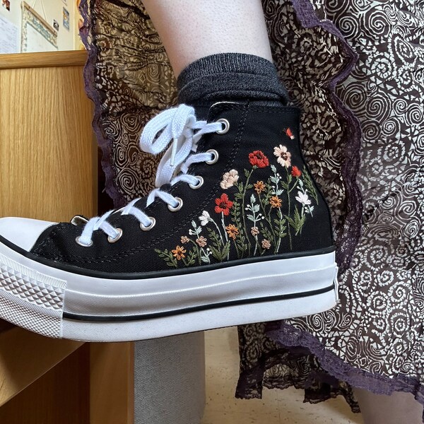 Platform Converse, Flowers Embroidered Wedding Converse Platform Shoes ...