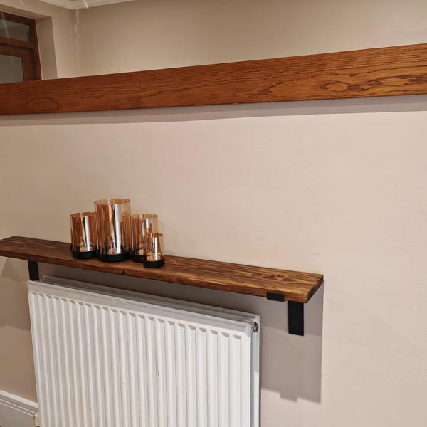Solid Wood Radiator Shelf With Brackets | Rustic Narrow Shelf for ...