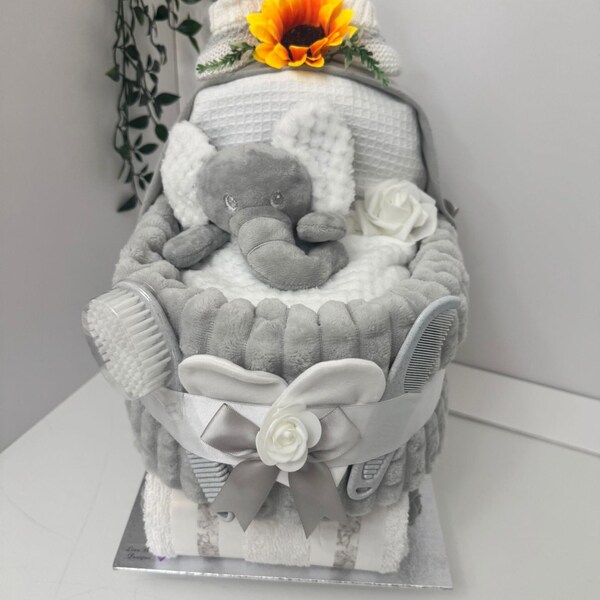 Nappy Cake Pram, White Unisex, Baby Shower, Maternity Leave, Newborn ...