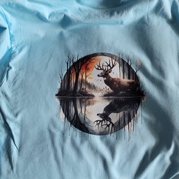 Buck / Deer With Reflection in a Lake, T-shirt Sublimation Design ...