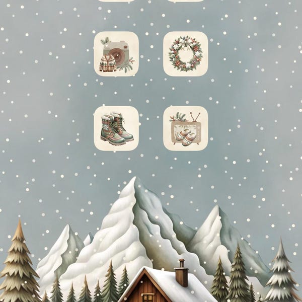 Christmas iPhone Icons Winter App Icons Cozy Mountain Cabin Wallpapers ...