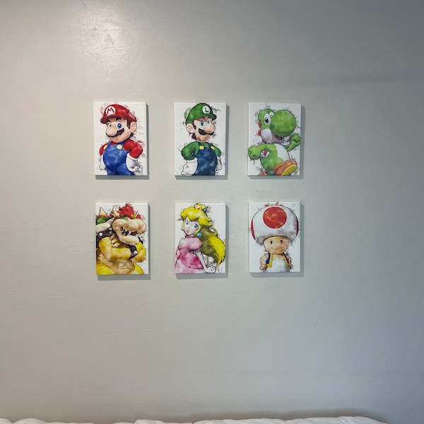 Set of 7 Super Mario PRINTABLE Watercolor Poster, Wall Art Poster ...