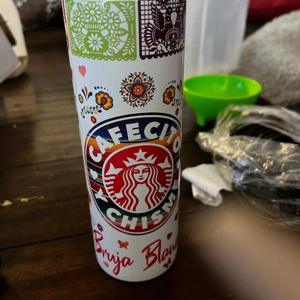 Cafecito Y Chisme 20oz Skinny Tumbler Colorful Mexican Theme Banner ...