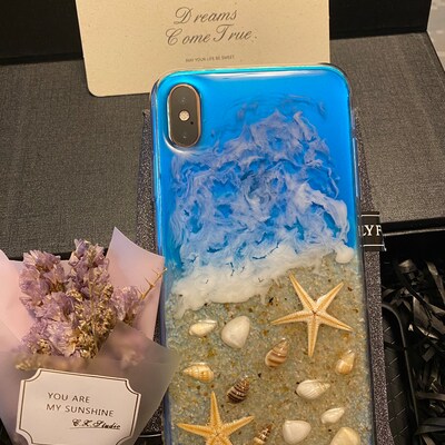 Epoxy Resin Clear Blue Ocean Waves Small Stone Phone Case for - Etsy