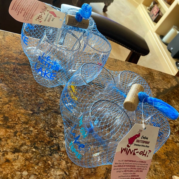 Closeout-set of 4 Plastic Unbreakable 16 Oz Stemless Wine Glasses. Made ...