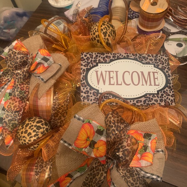 Leopard Print Welcome Wreath Sign, Welcome Wreath Sign, Aluminum Wreath ...