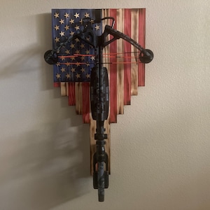 Rustic American Flag Gun Rack. Compound Bow Rack With Military Logo ...