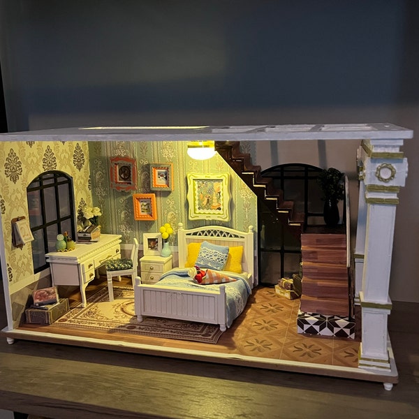 1:18 Miniature DIY Dollhouse Frame DIY Kit - Blue Roof Home With ...