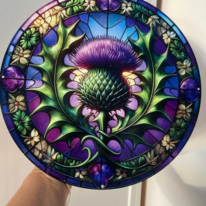Thistle Sign, Faux Stained Glass Scottish Thistle, Garden Decoration ...