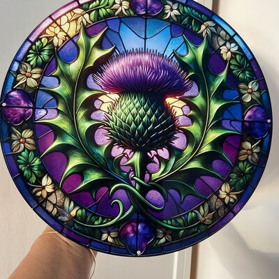 Thistle Sign, Faux Stained Glass Scottish Thistle, Garden Decoration ...