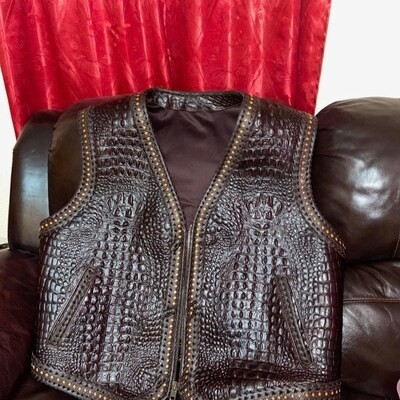 Gator Embossed Leather Vest for Bikers. 100% Handcrafted Vest. Hand ...