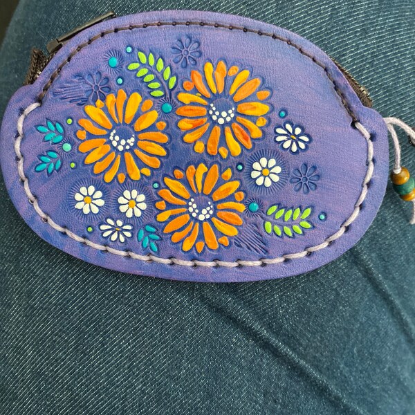 Custom Leather Coin Purse - Sunflowers and Daisies - Pick Your Thread ...
