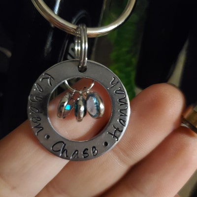 Mothers Day Personalized Keychain, Hand Stamped Key Ring, Birthstones ...