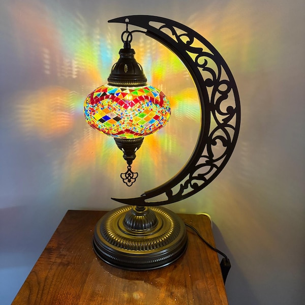 Turkish Moon Mosaic Table Lamp – Handmade Moroccan Style Lamp With Bulb ...