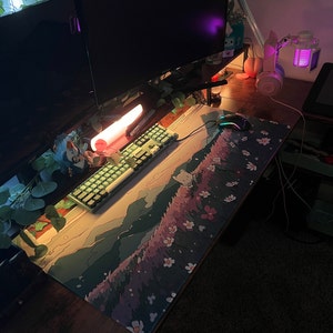 Kawaii Green Desk Mat Cartoon Animal Mouse Pad Anime Forest Desk Mat ...