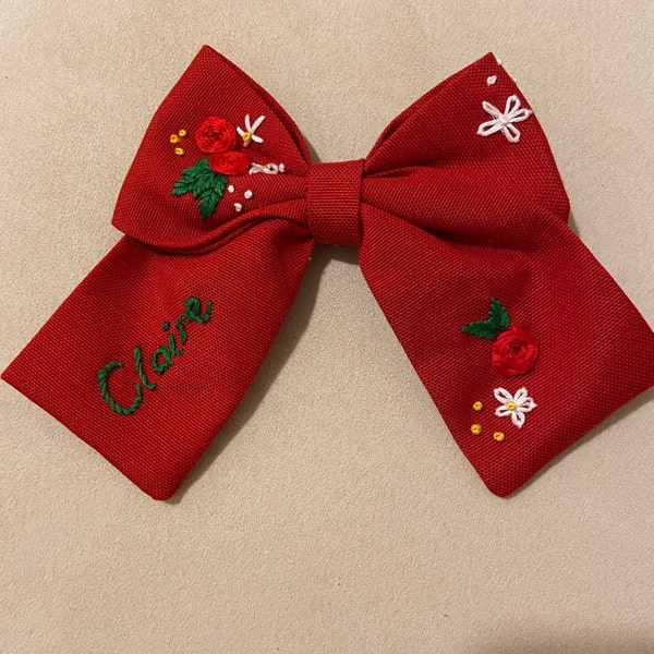Initial Hand Embroidered Bow Custom Initial Bow Hair Bow Floral Hair ...