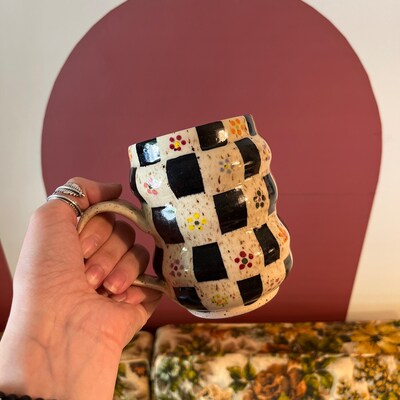 Green Checkered Ceramic Bowl Jewelry Dish Side Dish Handmade Dish-ware ...