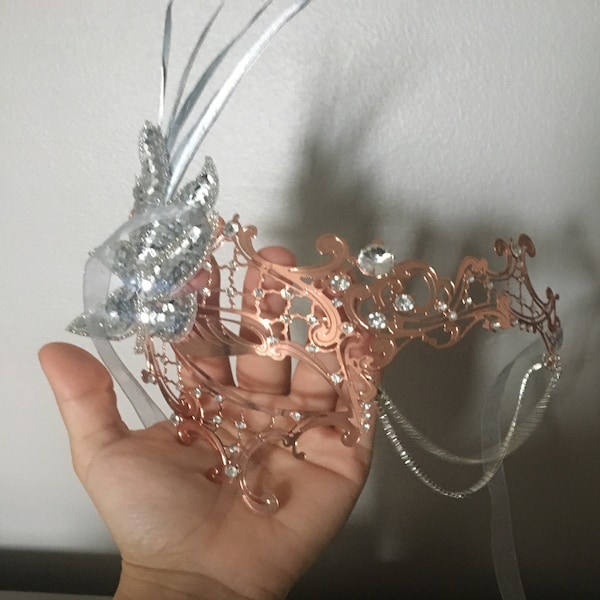 Rose Gold Metal Phantom Mask, Phantom One Eye Mask, Masquerade Mask ...