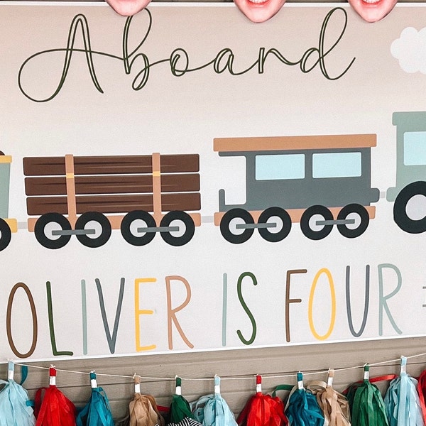 Train Birthday Banner, Train Banner, Train Birthday Decor, Train Party ...